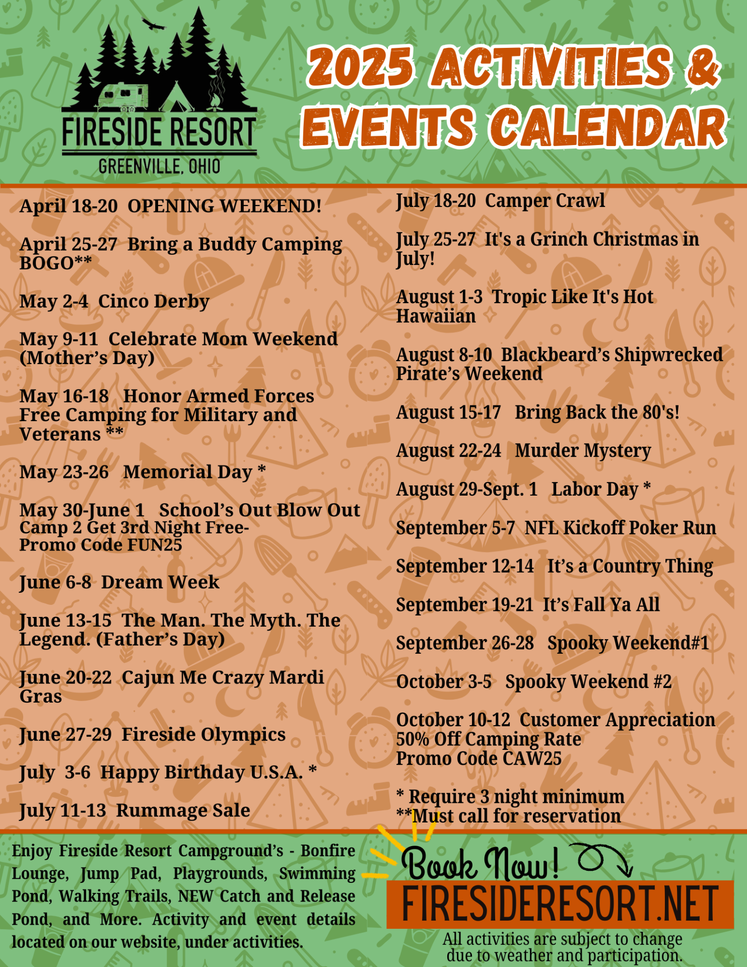 ACTIVITIES CALENDAR :: Fireside Resort Campground
